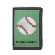 Personalized Baseball on Green Kids Boys Tri-fold Wallet | Zazzle