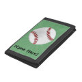 Personalized Baseball on Green Kids Boys Tri-fold Wallet | Zazzle