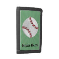 Personalized Baseball on Green Kids Boys Tri-fold Wallet | Zazzle