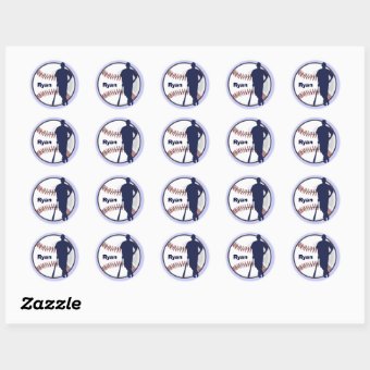Personalized Baseball Player Classic Round Sticker | Zazzle