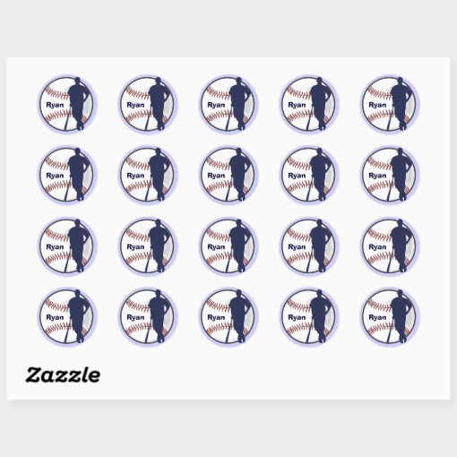 Personalized Baseball Player Classic Round Sticker | Zazzle