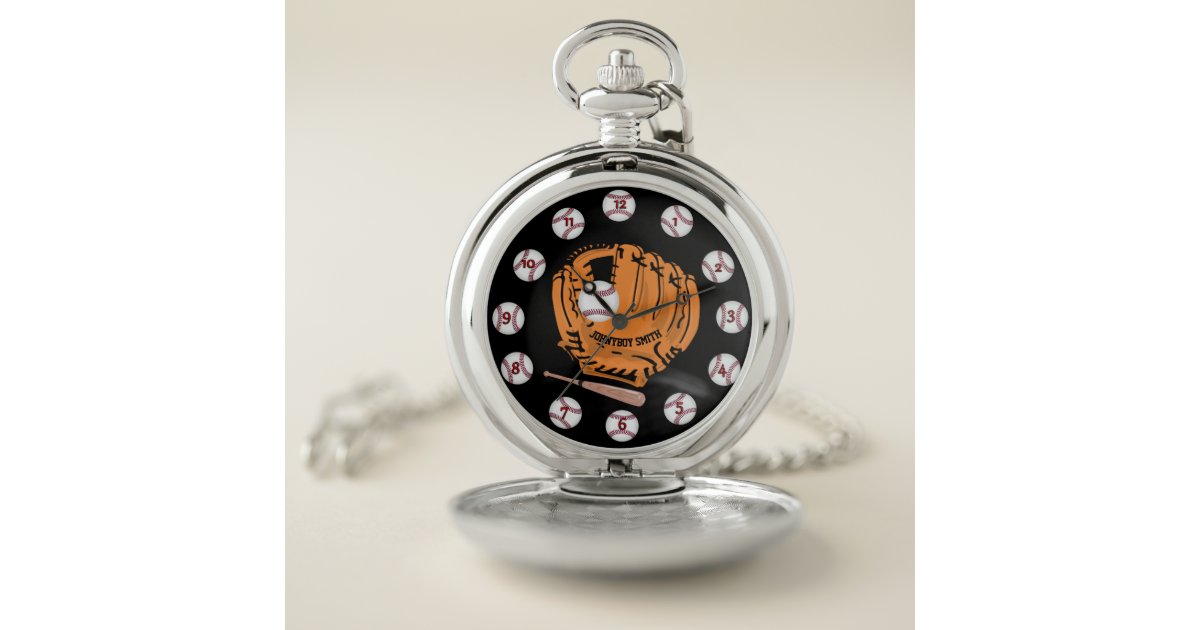 Personalized baseball silver pocket watch | Zazzle