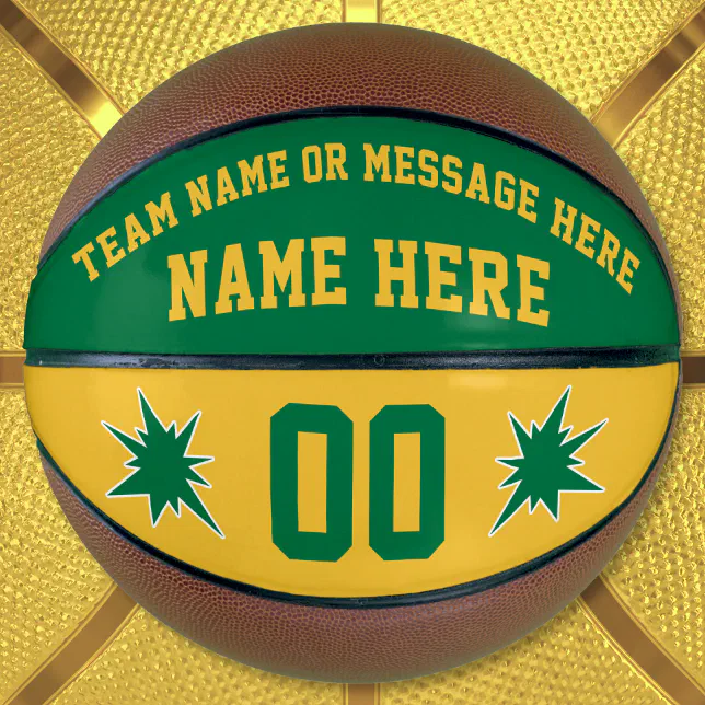 Personalized Basketball Ball, Green and Gold | Zazzle