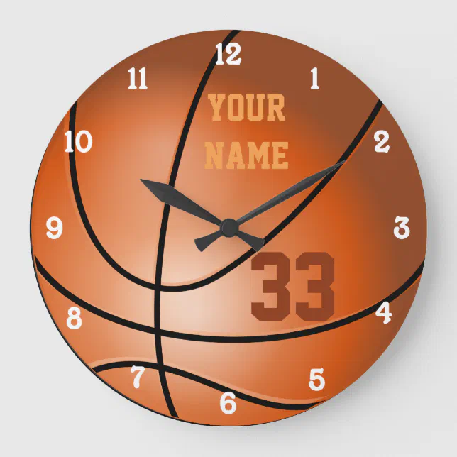 Personalized Basketball Name and Number Large Clock | Zazzle