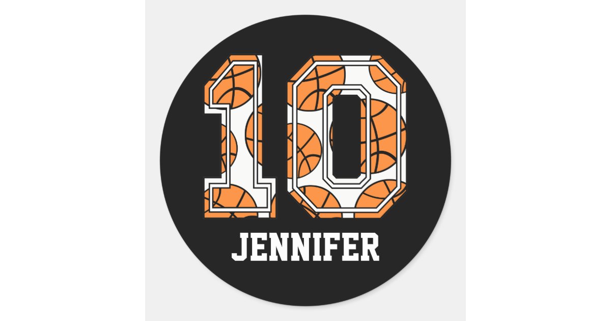 Personalized Basketball Number 10 Classic Round Sticker | Zazzle