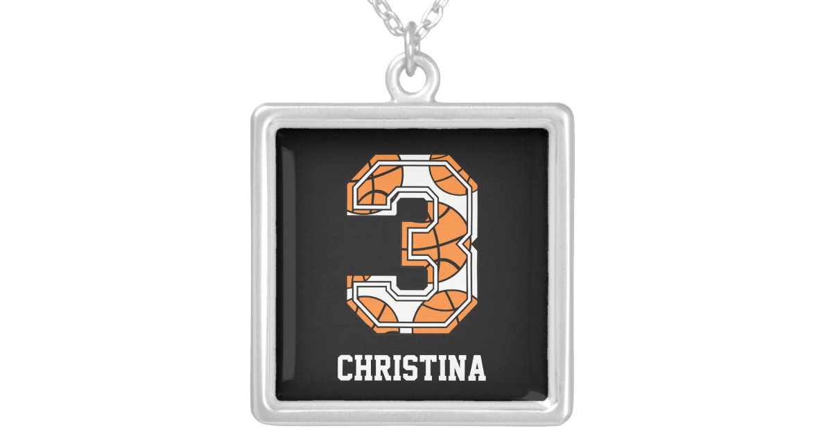 Personalized Basketball Number 3 Silver Plated Necklace | Zazzle