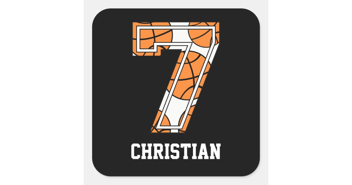 Personalized Basketball Number 7 Square Sticker | Zazzle