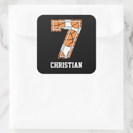 Personalized Basketball Number 7 Square Sticker | Zazzle