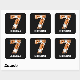 Personalized Basketball Number 7 Square Sticker | Zazzle