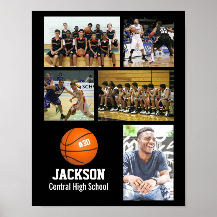 Personalized Basketball Photo Collage Name Team # Poster | Zazzle