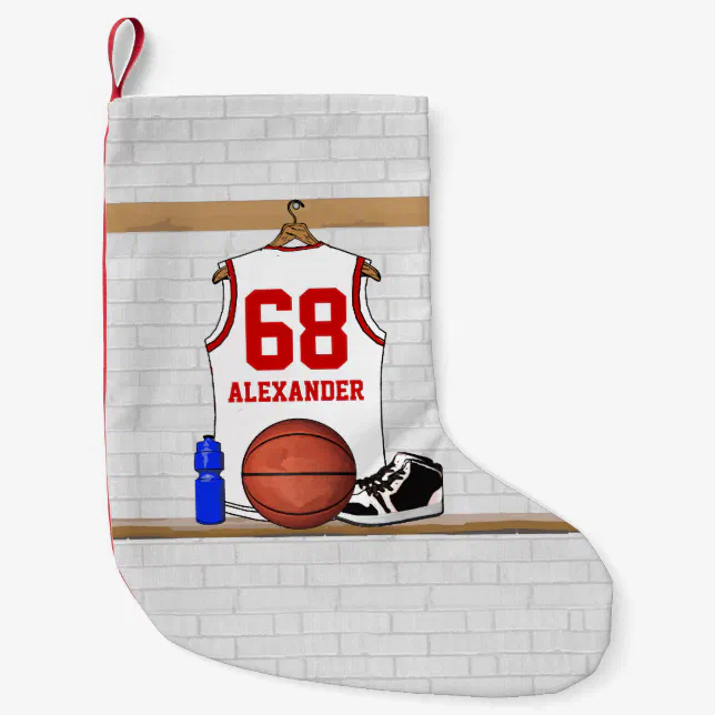 Personalized basketball shirt in locker room small christmas stocking ...