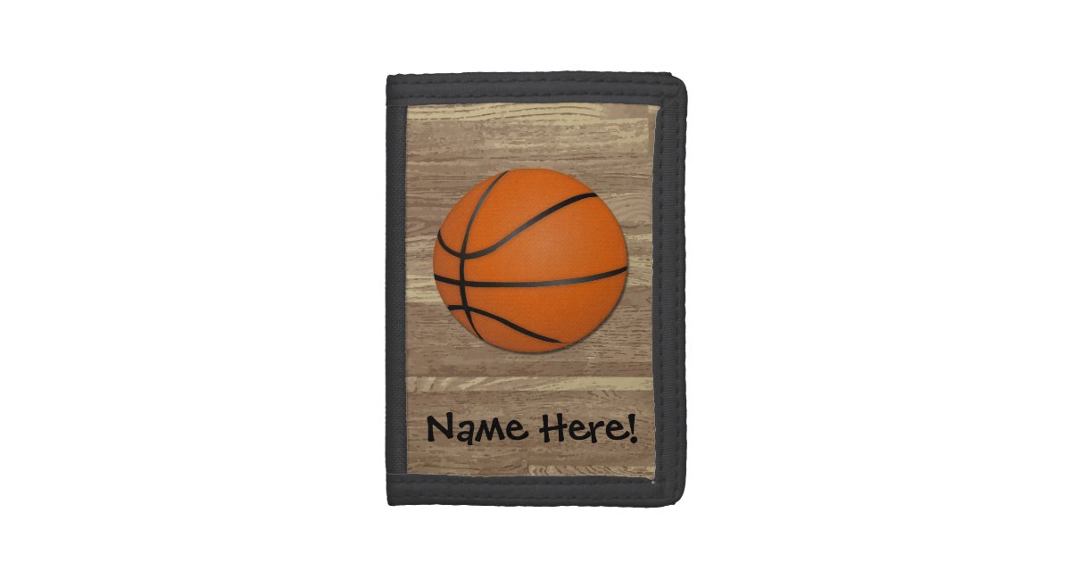 Personalized Basketball Wood Floor Tri-fold Wallet | Zazzle