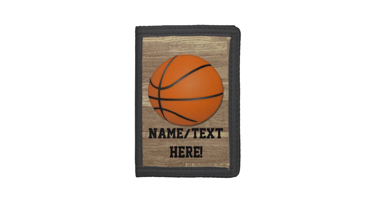Personalized Basketball Wood-Look Kids Boys Tri-fold Wallet | Zazzle