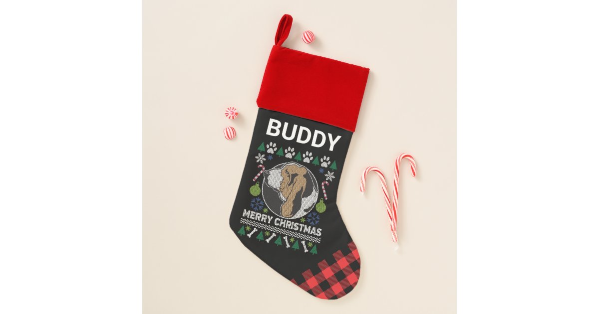 Personalized Basset Hound Ugly Christmas Sweater Christmas Stocking