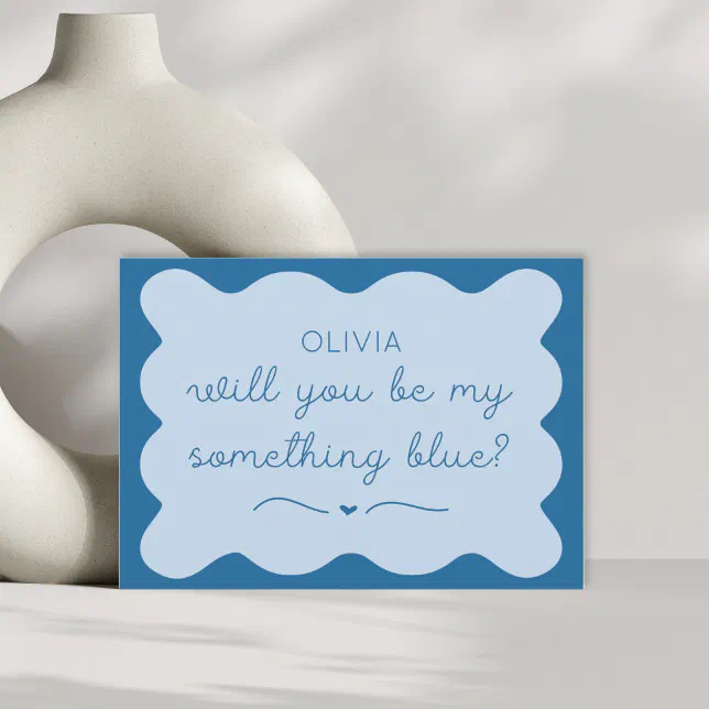 Personalized Be My Something Blue Wavy Handwritten Note Card | Zazzle