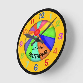 Personalized Beach Ball Name and Year Round Clock | Zazzle