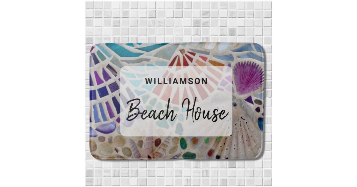 Personalized Beach House Shells Bath Mat | Zazzle