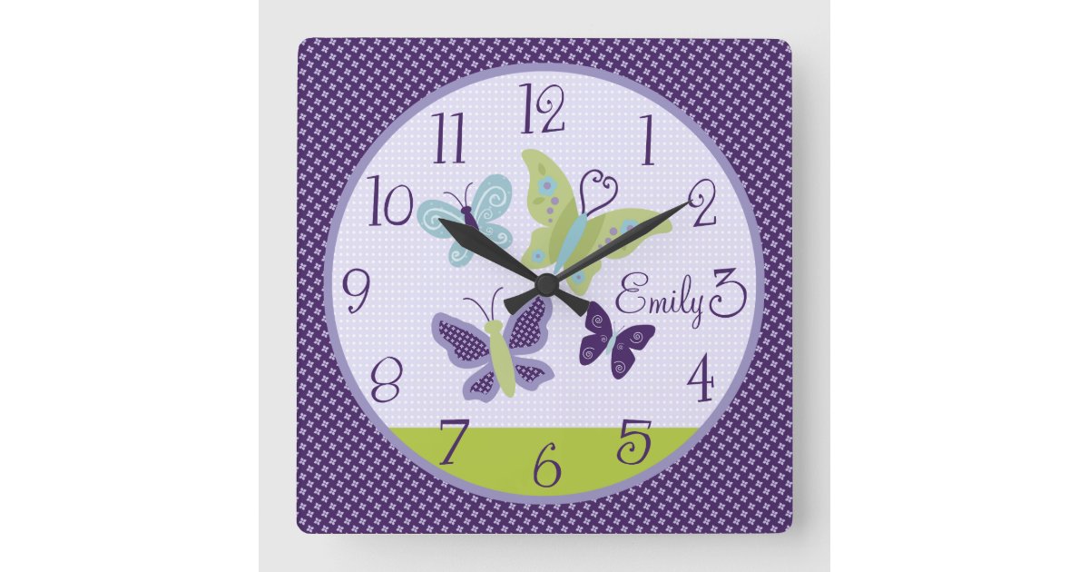 Personalized Beautiful Butterflies Nursery Clock | Zazzle