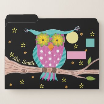 Personalized beautiful owl teacher file folders | Zazzle