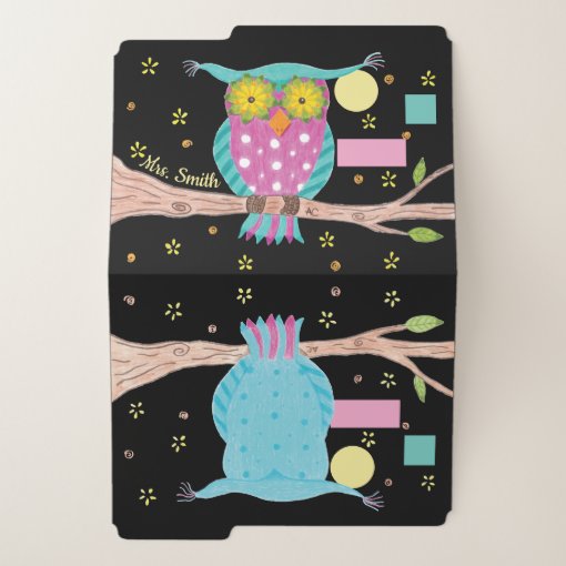 Personalized beautiful owl teacher file folders | Zazzle