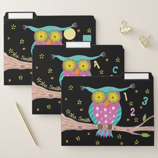 Personalized beautiful owl teacher file folders | Zazzle.com