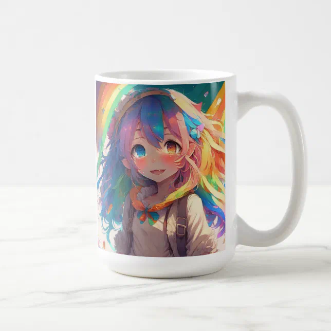 Personalized Beautiful Rainbow Anime Girl Coffee Mug | Zazzle