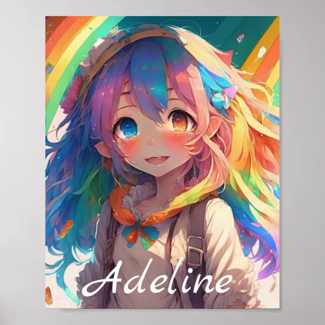 Personalized Beautiful Rainbow Anime Girl Poster | Zazzle