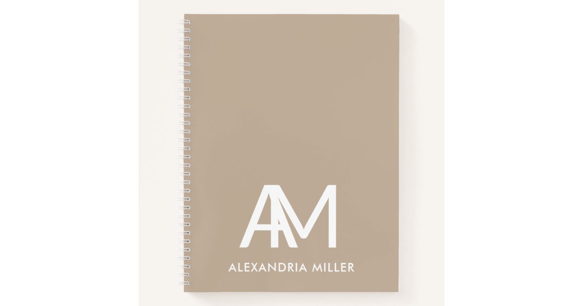Personalized Beige Notebook with Modern Monogram | Zazzle