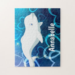 Personalized Beluga Whale and Blue Hearts Arctic Jigsaw Puzzle | Zazzle