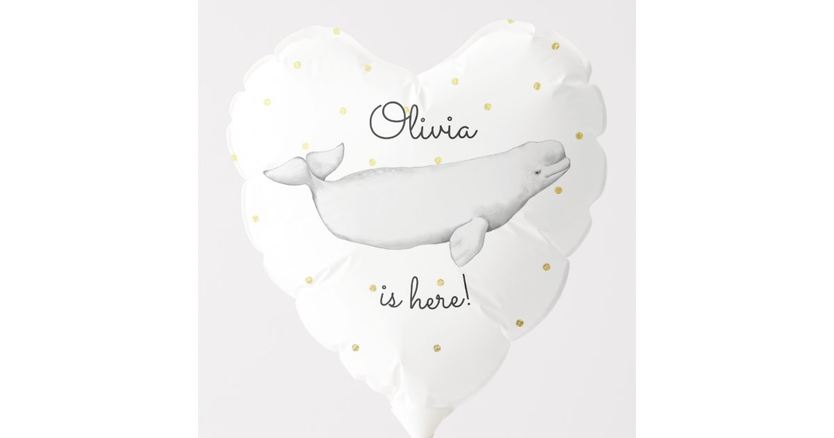 Personalized Beluga Whale New Baby Shower Heart Balloon | Zazzle