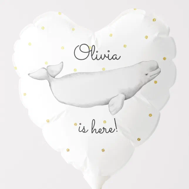 Personalized Beluga Whale New Baby Shower Heart Balloon | Zazzle