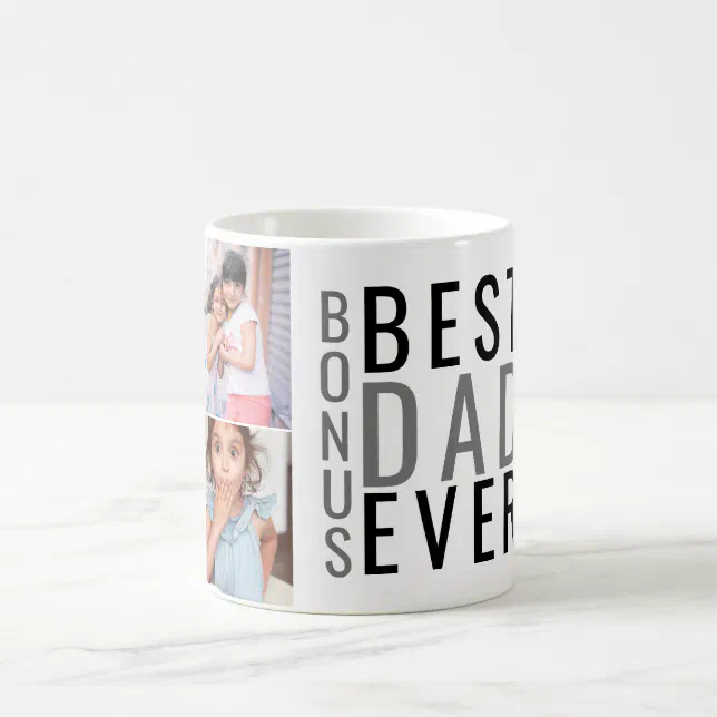 Personalized Best Bonus Dad Ever 6 Photo Collage Coffee Mug | Zazzle