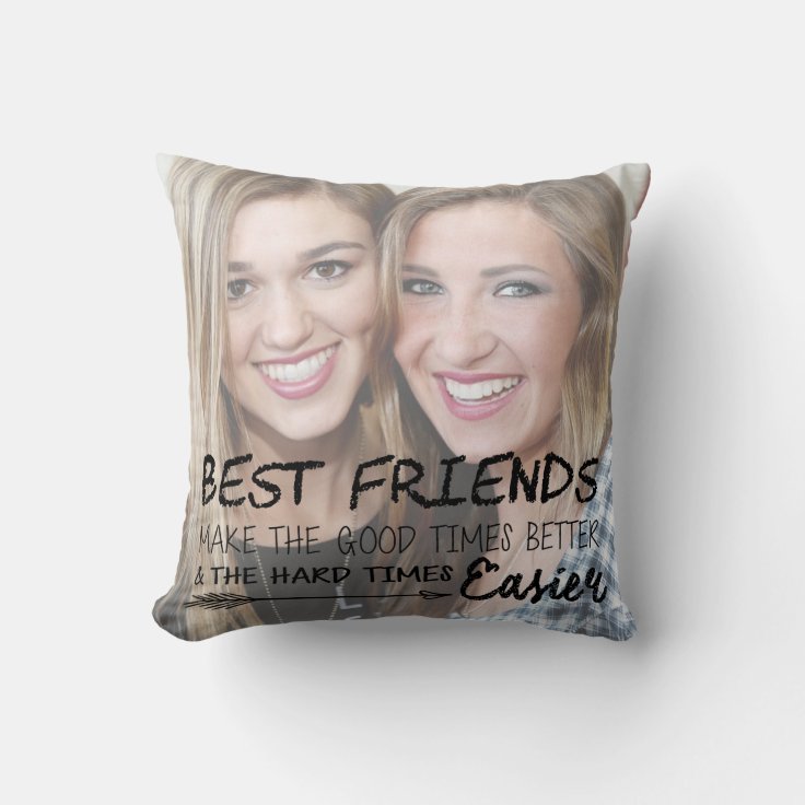 Personalized Best Friend Photo BFF Friendship Blue Throw Pillow | Zazzle