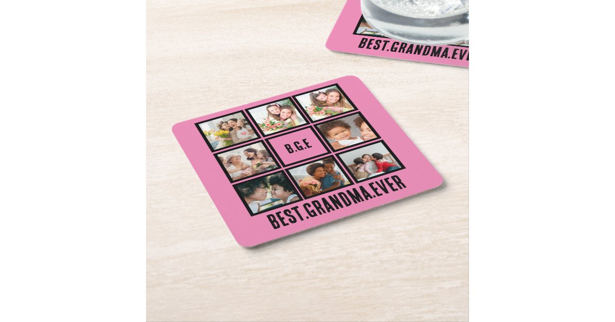Personalized Best Grandma Ever 8 Photo Collage Square Paper Coaster ...