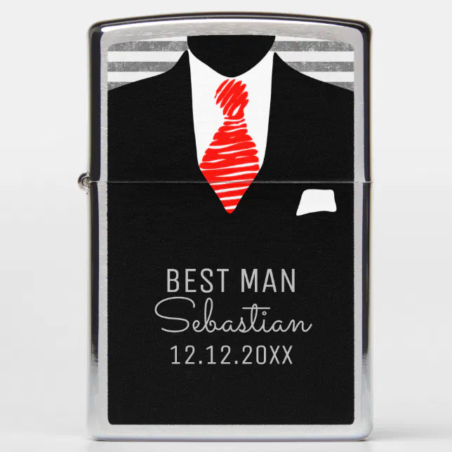 Personalized Best Man Suit and Red Tie Zippo Lighter | Zazzle
