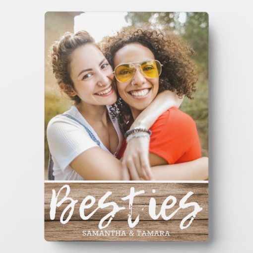 Personalized Besties BFF Names Rustic Wood Plaque | Zazzle