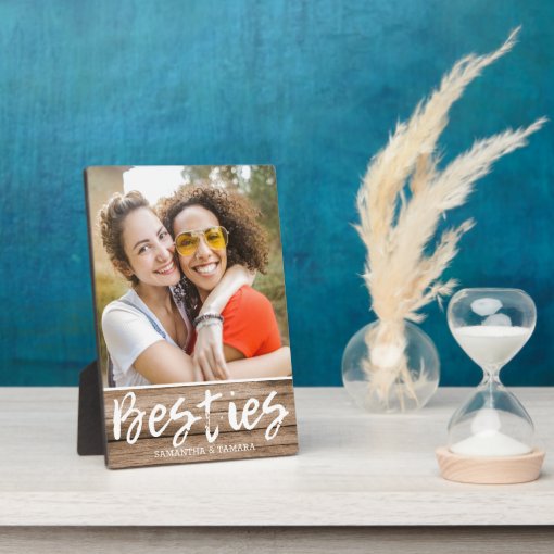 Personalized Besties BFF Names Rustic Wood Plaque | Zazzle