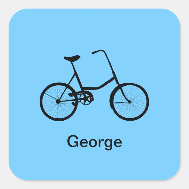 Personalized Bicycle with Name Bright Blue Square Sticker | Zazzle