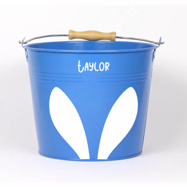 Personalized Big Ear Bunny Blue Easter Bucket | Zazzle