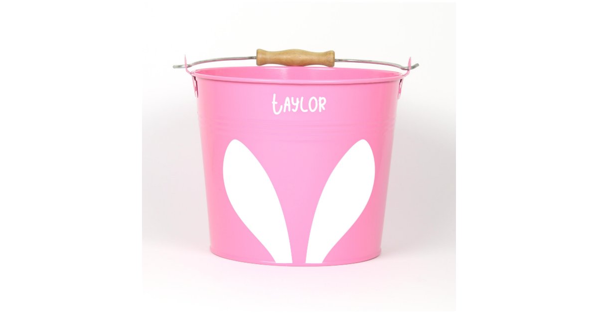 Personalized Big Ear Bunny Pink Easter Pail | Zazzle