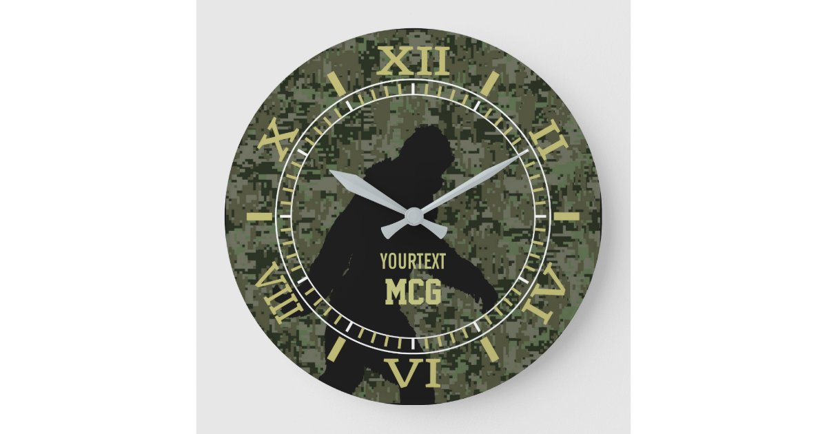 Personalized Bigfoot Sasquatch Camo Style Large Clock | Zazzle