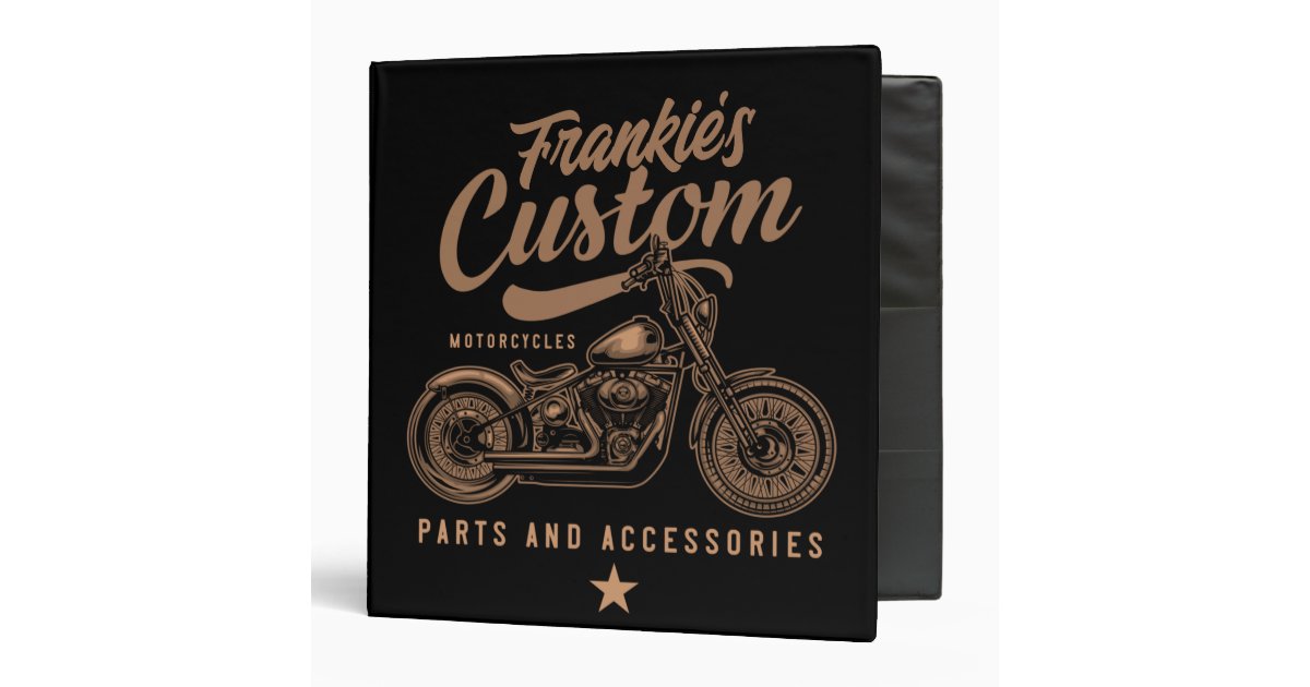 Personalized Biker Custom Bobber Motorcycle Garage 3 Ring Binder | Zazzle