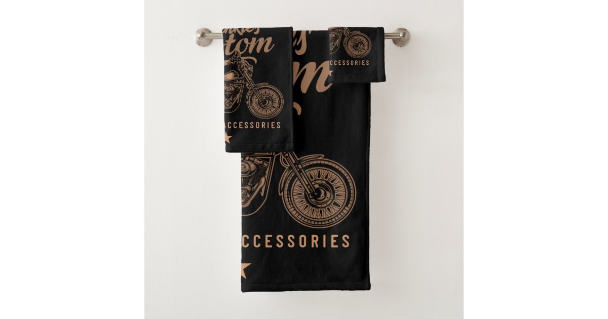 Personalized Biker Custom Bobber Motorcycle Garage Bath Towel Set | Zazzle