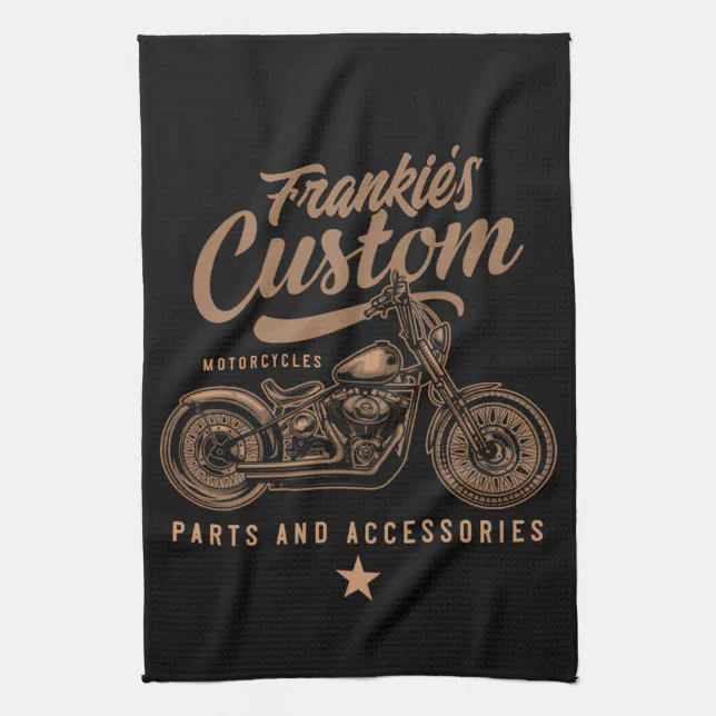 Personalized Biker Custom Bobber Motorcycle Garage Kitchen Towel | Zazzle