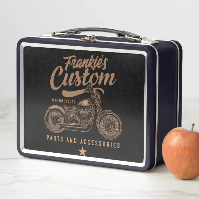 Personalized Biker Custom Bobber Motorcycle Garage Metal Lunch Box | Zazzle