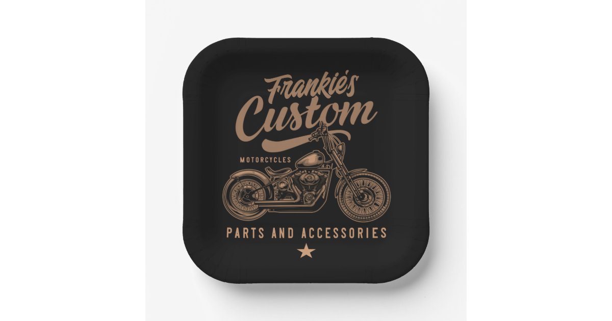 Personalized Biker Custom Bobber Motorcycle Garage Paper Plates | Zazzle