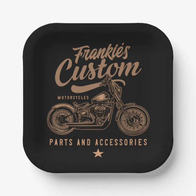 Personalized Biker Custom Bobber Motorcycle Garage Paper Plates | Zazzle