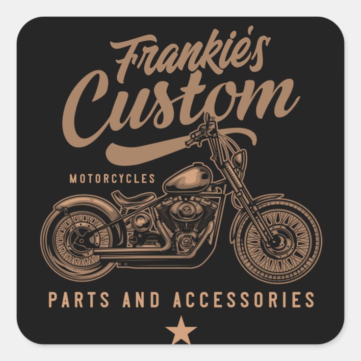Personalized Biker Custom Bobber Motorcycle Garage Square Sticker | Zazzle