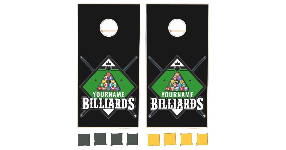 Personalized Billiards NAME Cue Rack Pool Room Cornhole Set | Zazzle