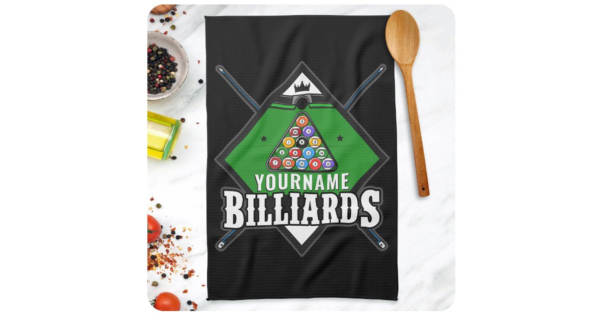 Personalized Billiards NAME Cue Rack Pool Room Kitchen Towel | Zazzle